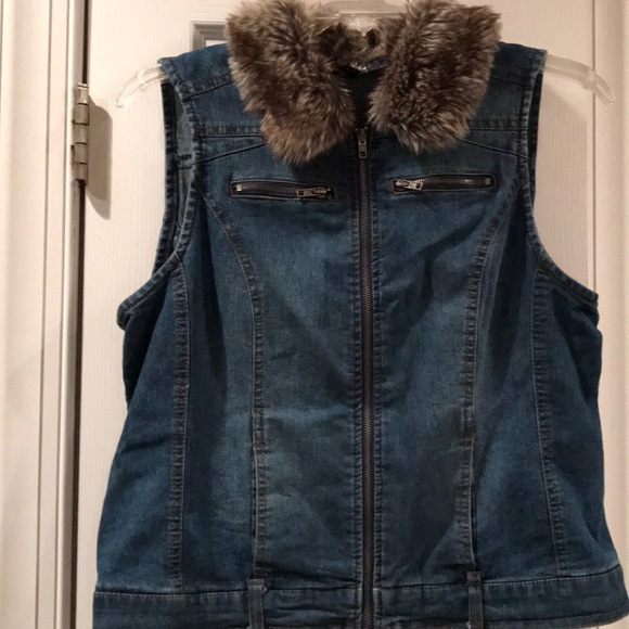 Baccini | Jackets & Coats | Baccini Denim Vest With Removable Fur ...